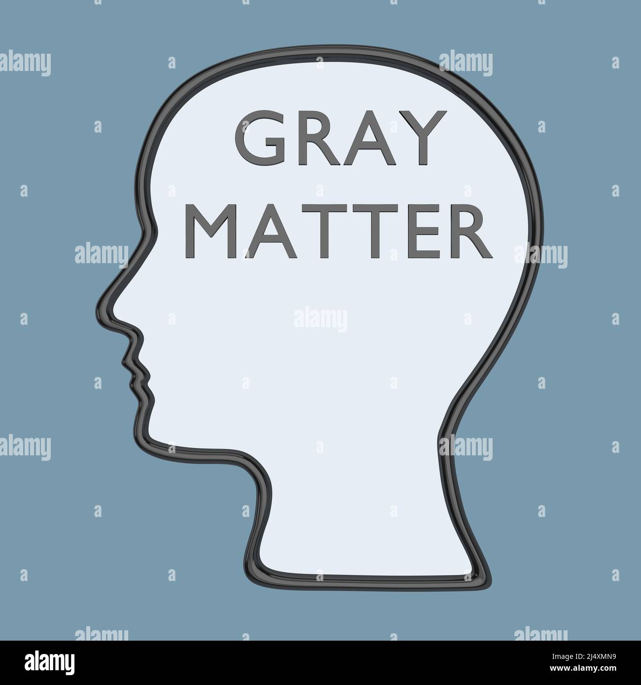 3D illustration of GRAY MATTER script within a head silhouette ...