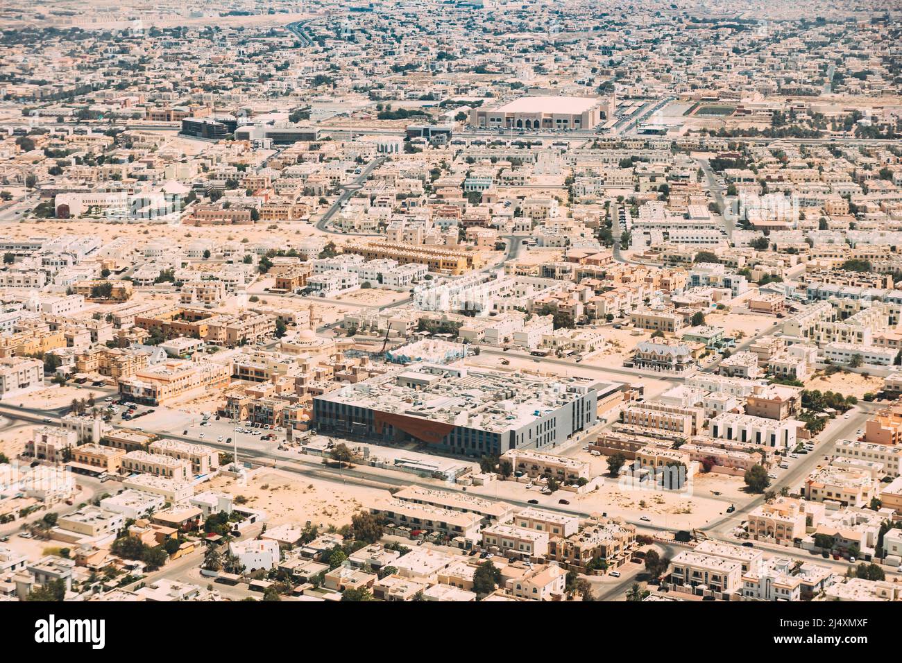 Aerial View Of Cityscape Of Dubai From Window Of Plane. United Arab ...