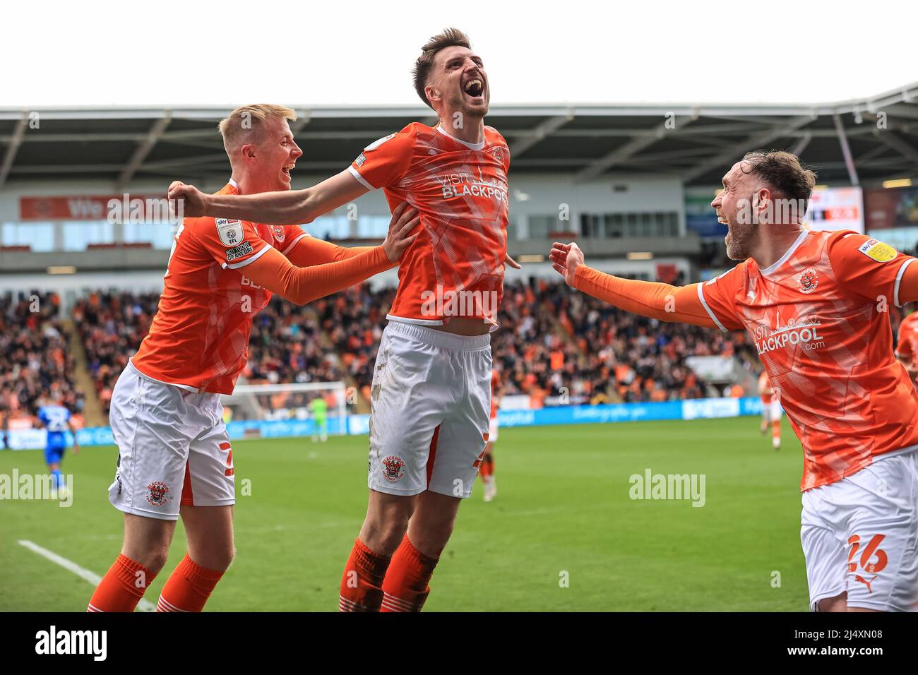 Jake Beesley #28 of Blackpool celebrates his goal to make it 4-0 Stock ...