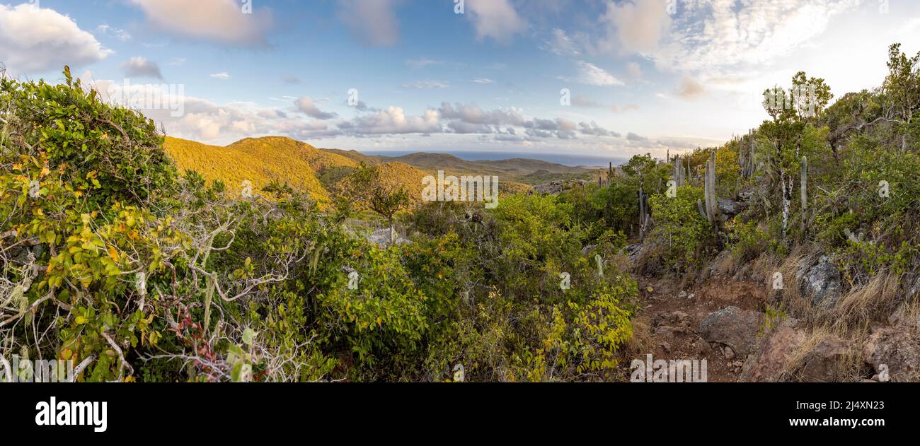 Sunrise over Christoffel National Park during the hike up to the top of ...
