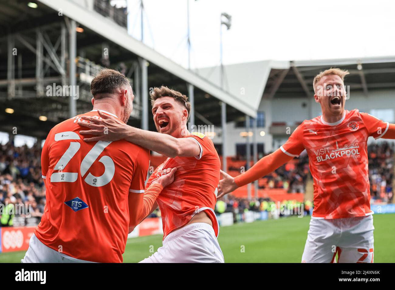 Jake Beesley #28 of Blackpool celebrates his goal to make it 4-0 Stock ...