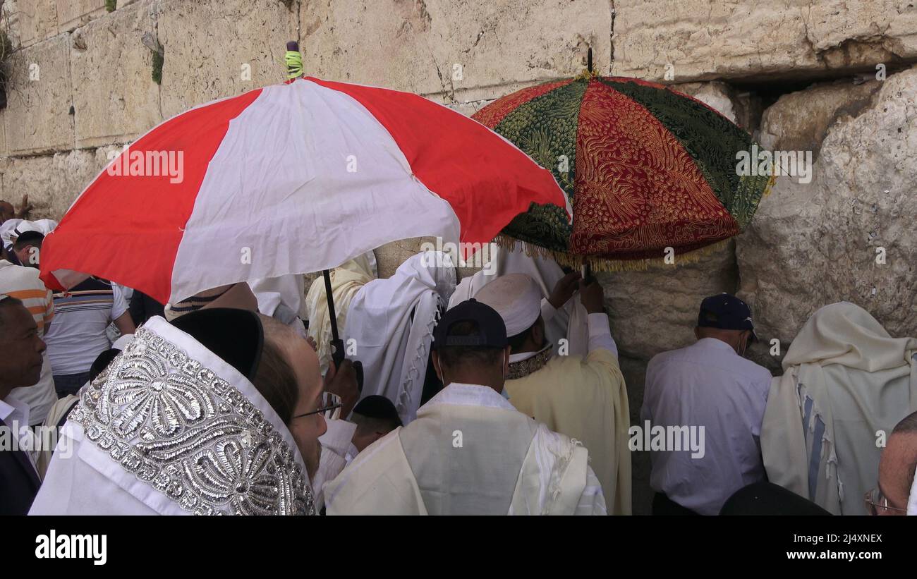 White turbaned religious priests from the Beta Israel community hold ...