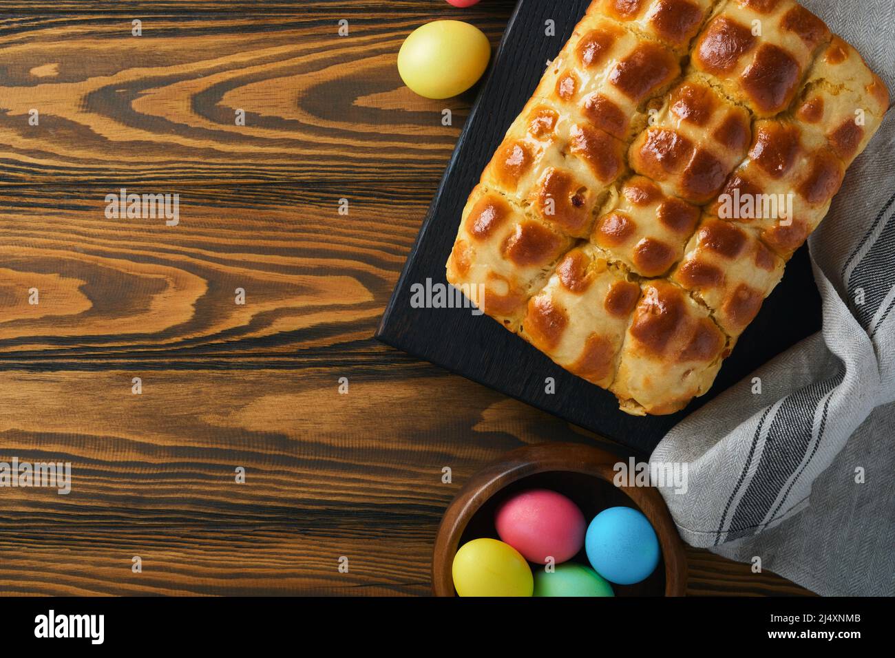Easter hot cross buns with colored eggs Easter gingerbread rabbits and ...