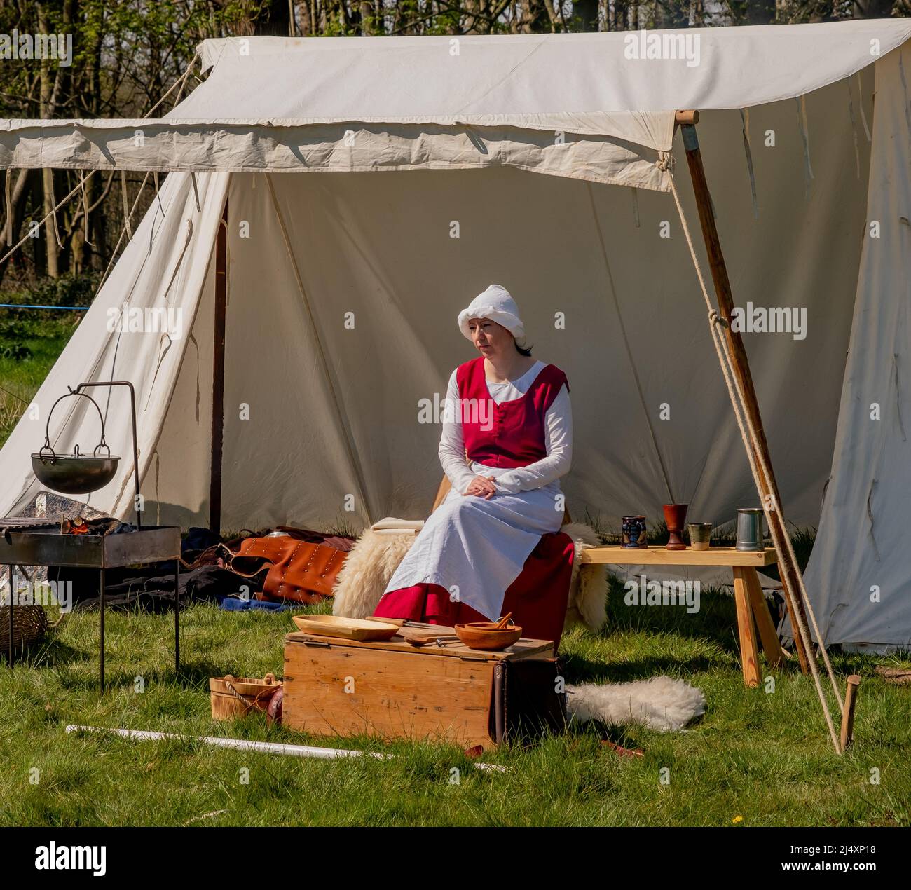 Lady dressed as an authentic wench at a medieval display, Henham Easter ...