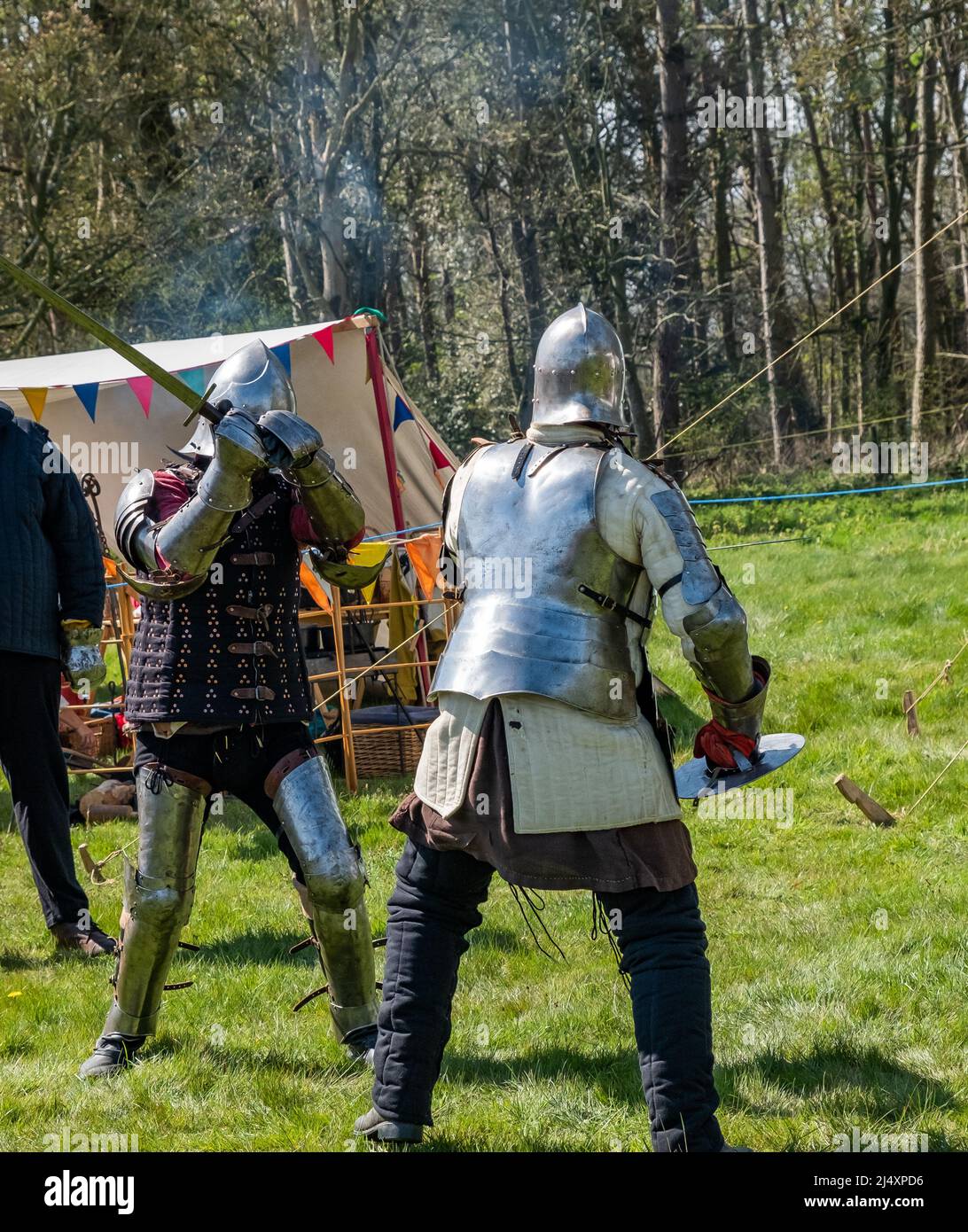 Historical re-enactment of medieval knights fighting with authentic ...