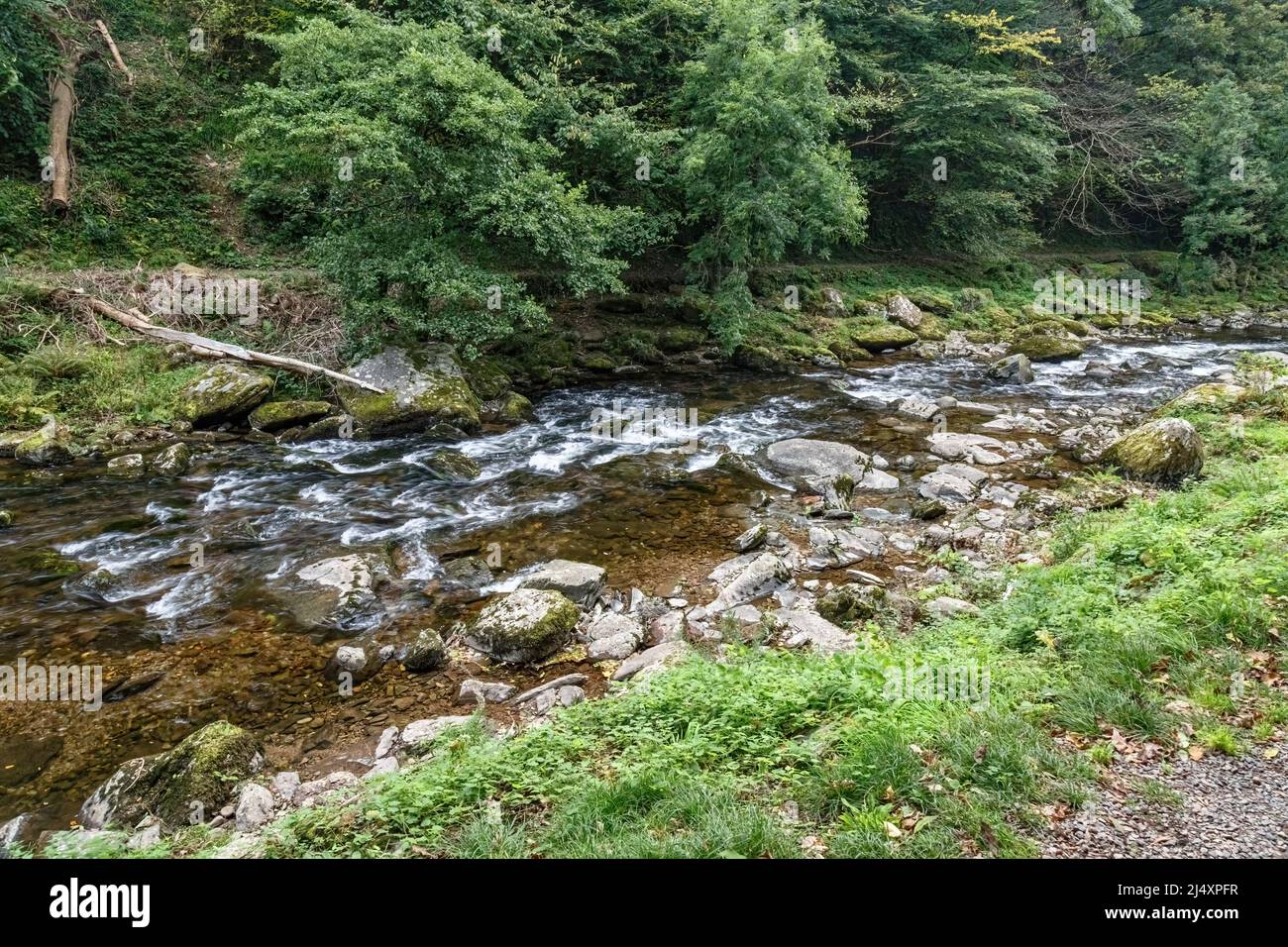 Easy Lyn river flowing over rocks creating waterfalls and rapids with ...