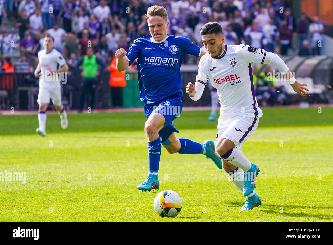 BRUSSEL, BELGIUM - APRIL 18: Matisse Samoise of KAA Gent and Anouar Ait ...