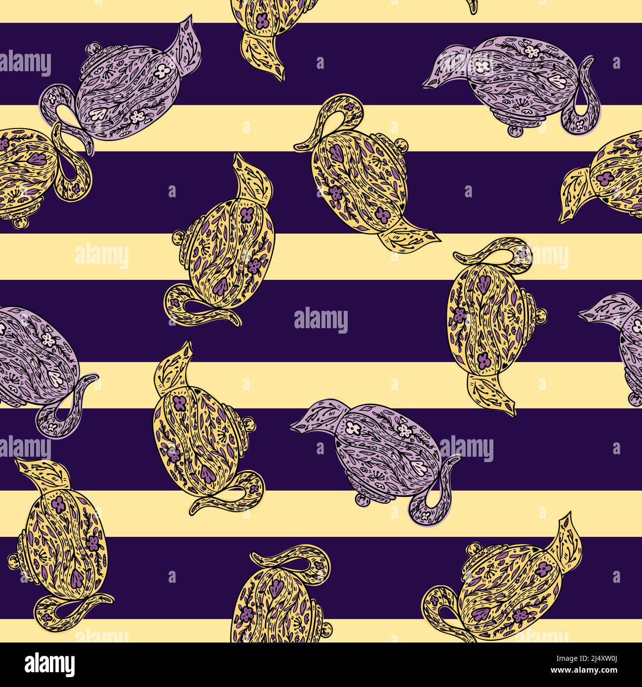 Seamless pattern with cute teapots. Background of doodle kettle ...