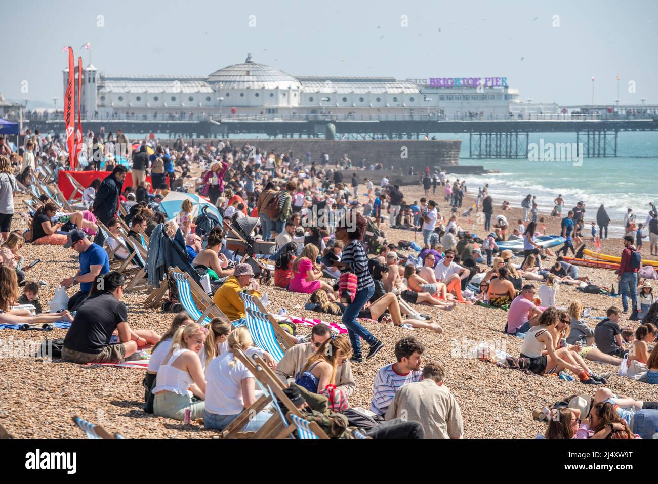 Brighton, April 16th 2022: Record temperatures brought the crowds out ...