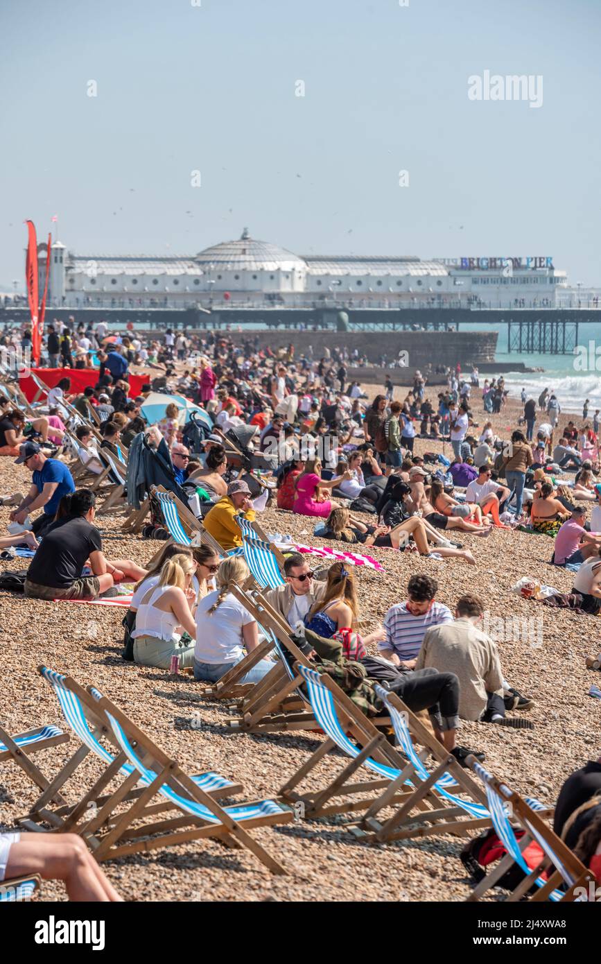 Brighton, April 16th 2022: Record temperatures brought the crowds out ...