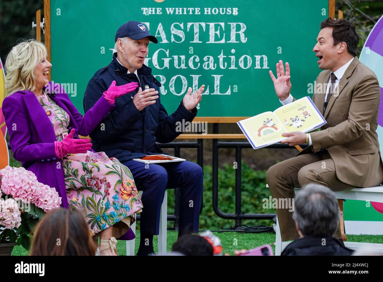 US President Joe Biden and First Lady Jill Biden watch as Tonight Show ...
