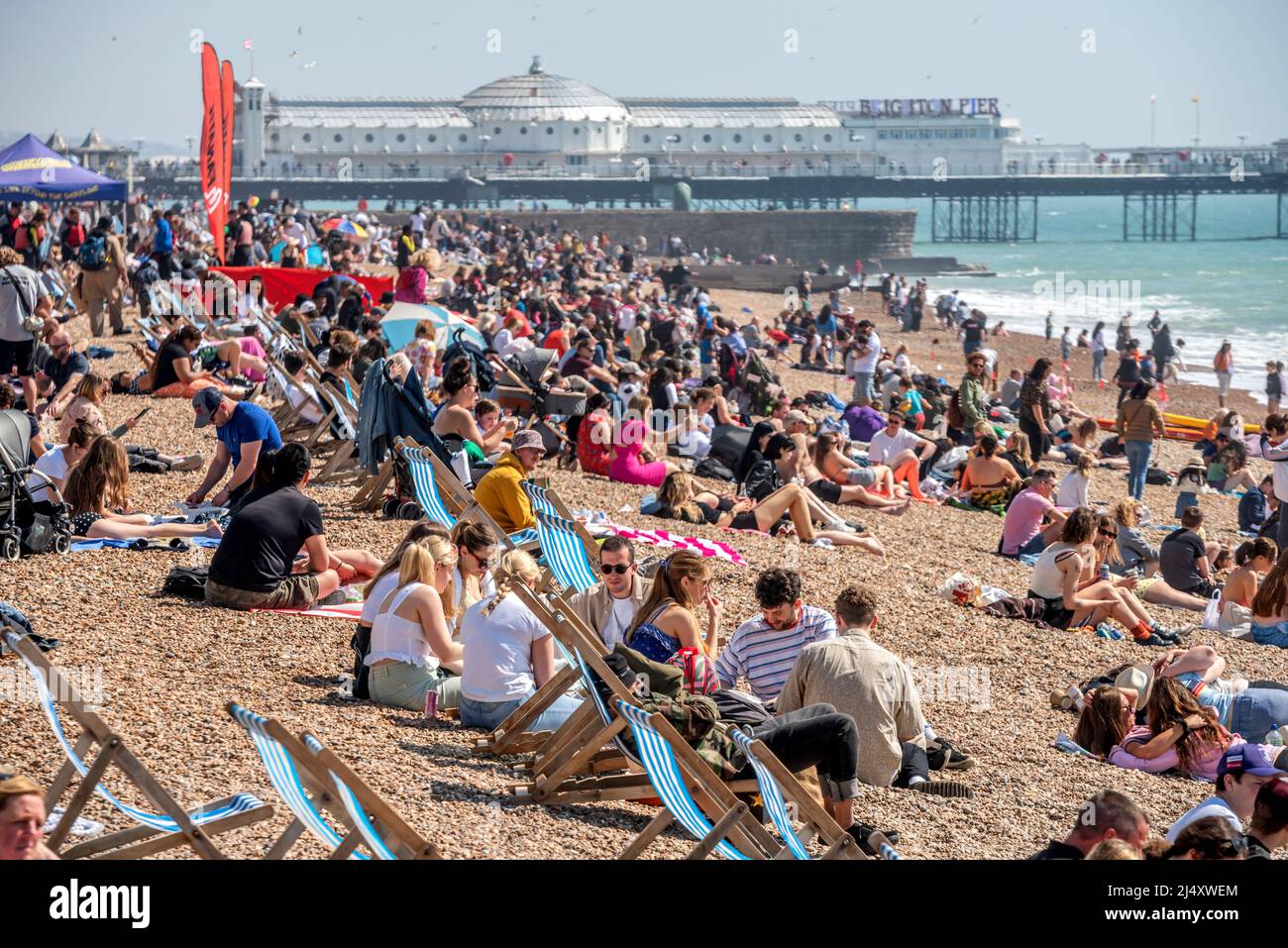 Brighton, April 16th 2022: Record temperatures brought the crowds out ...