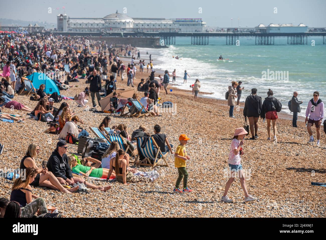 Brighton, April 16th 2022: Record temperatures brought the crowds out ...