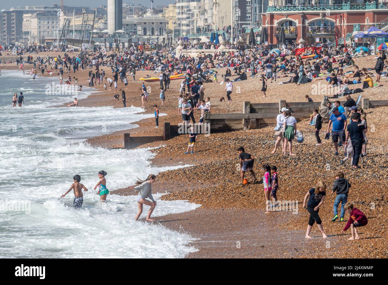 Brighton, April 16th 2022: Record temperatures brought the crowds out ...