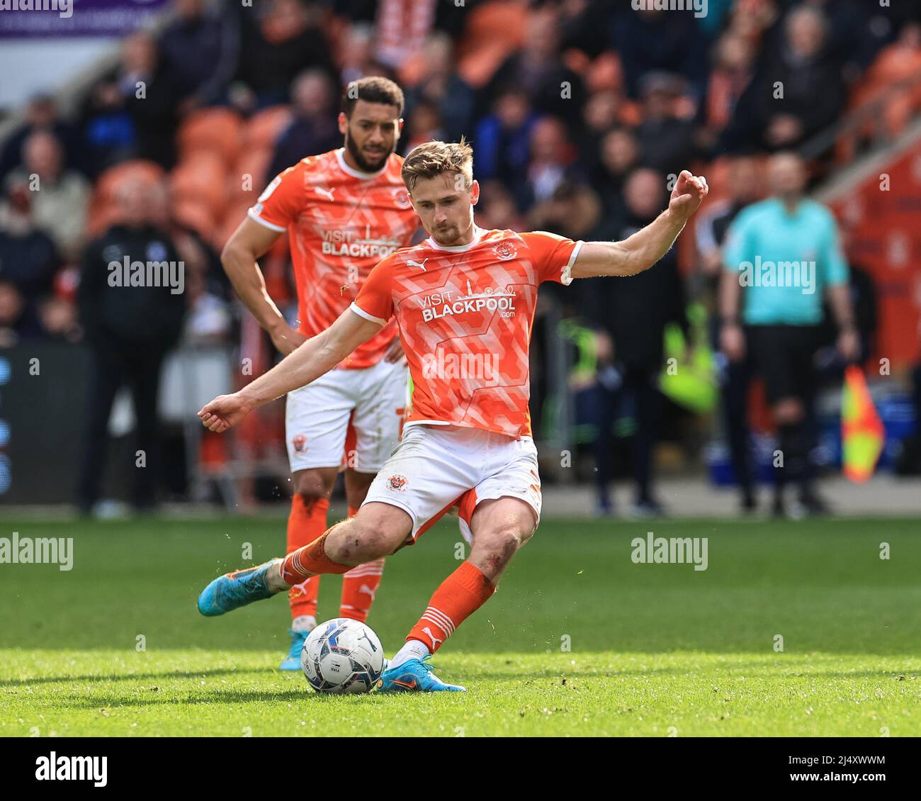 Callum Connolly #2 of Blackpool scores a peach of a 30 yard free-kick ...