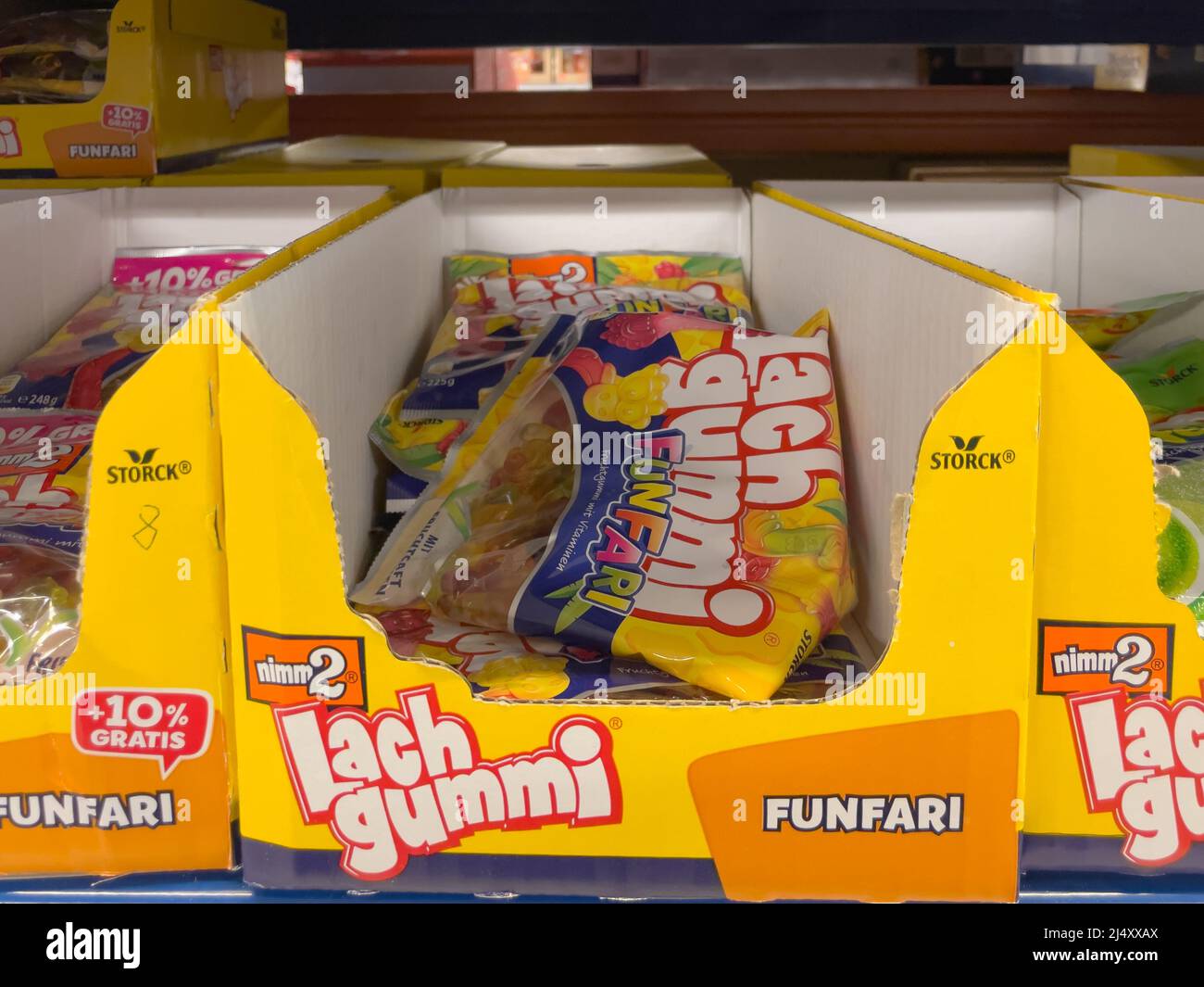 Nuremberg, Germany - April 04 2022: Candy in the supermarket. Lach ...