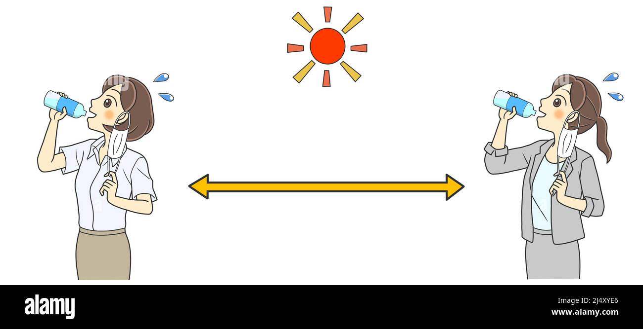 Two young women removing face masks and drinking bottled water Stock ...
