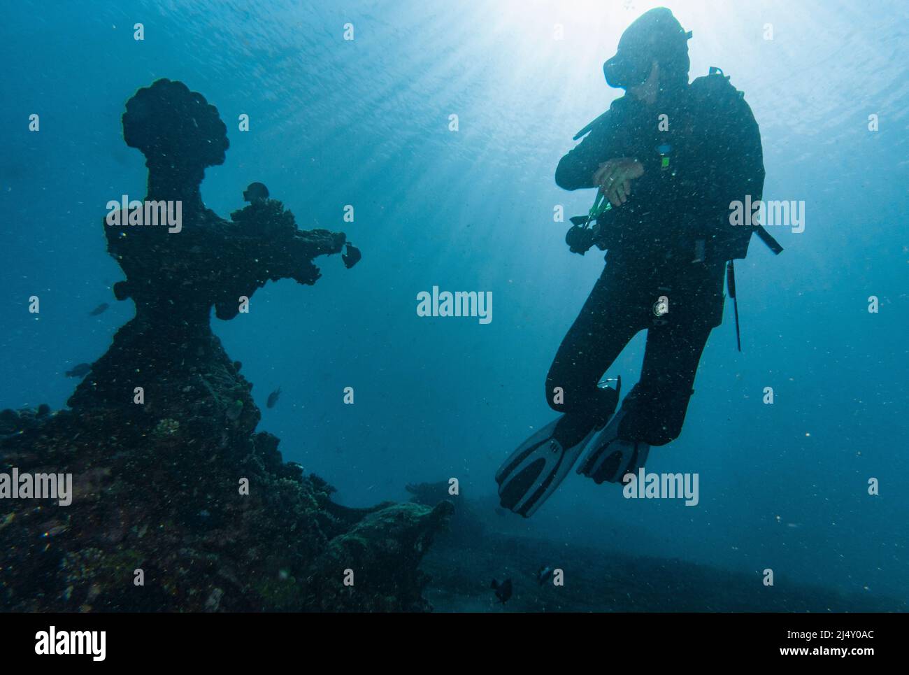 Scuba diver exploring underwater statue hi-res stock photography and ...