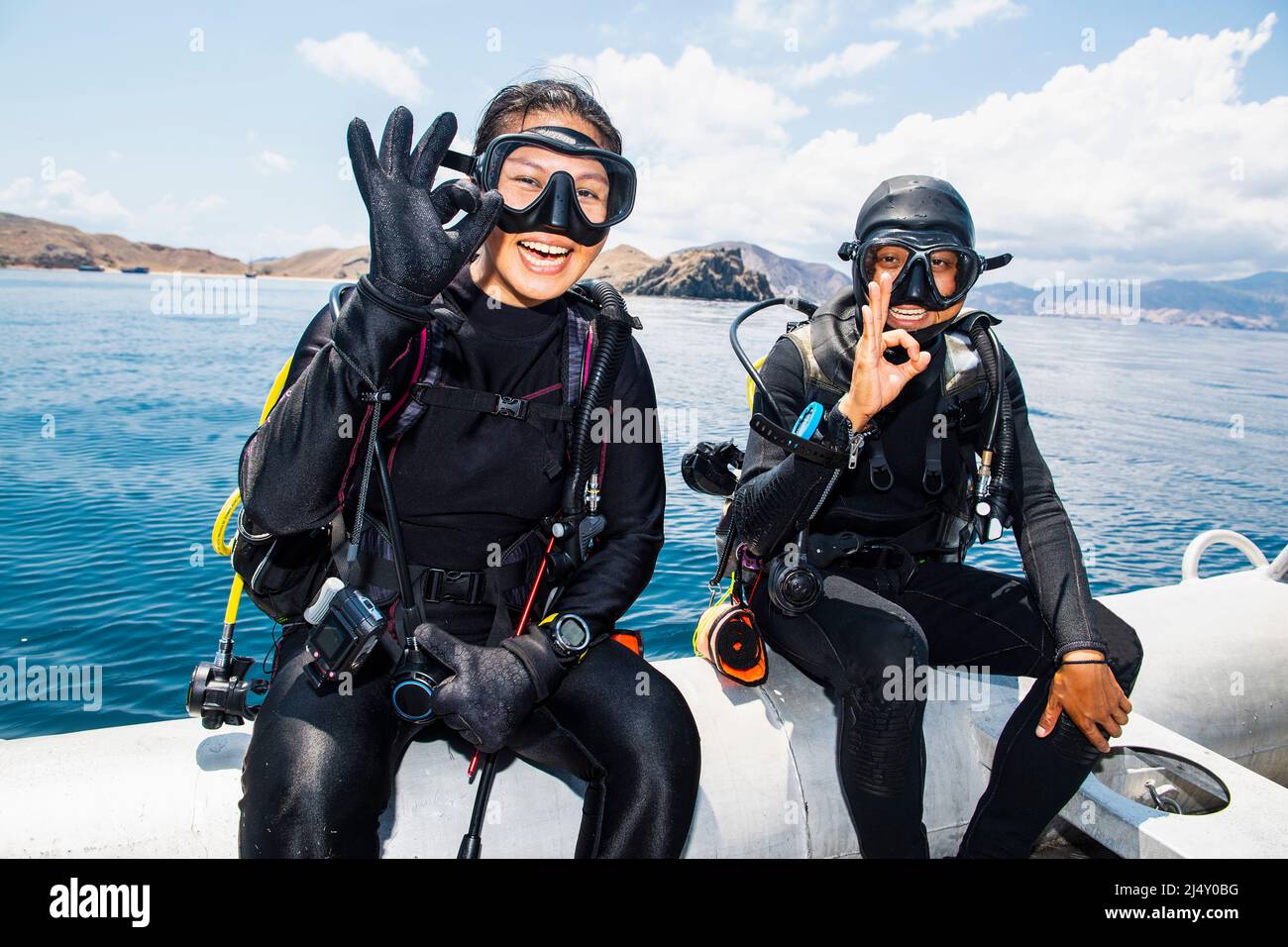 divers getting ready for a dive at Komodo Island Stock Photo - Alamy