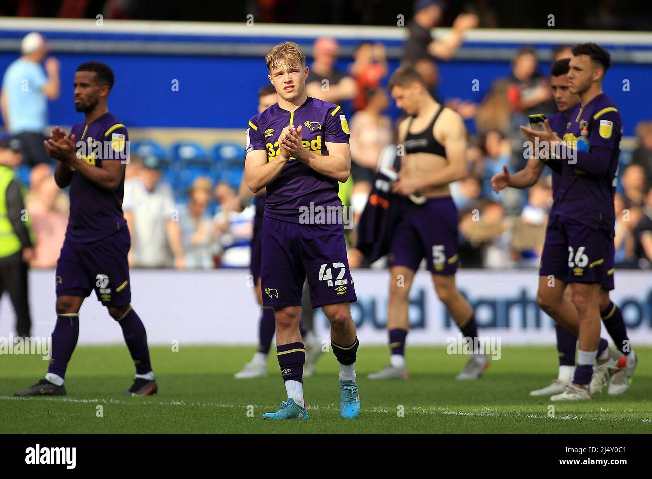 Liam Thompson of Derby County (M) claps the fans after the match ...