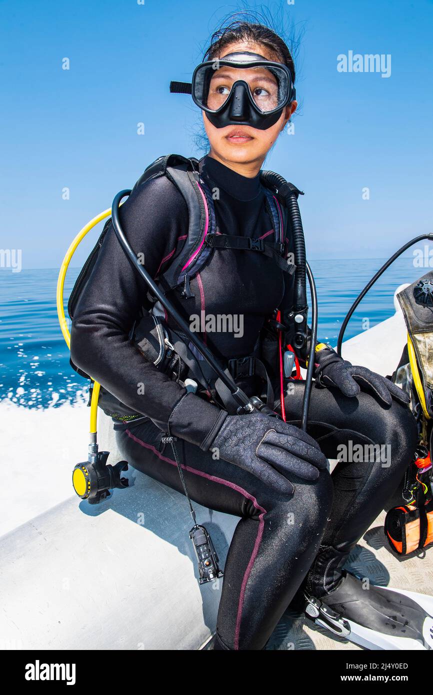 woman getting ready for a dive at Komodo Island Stock Photo - Alamy