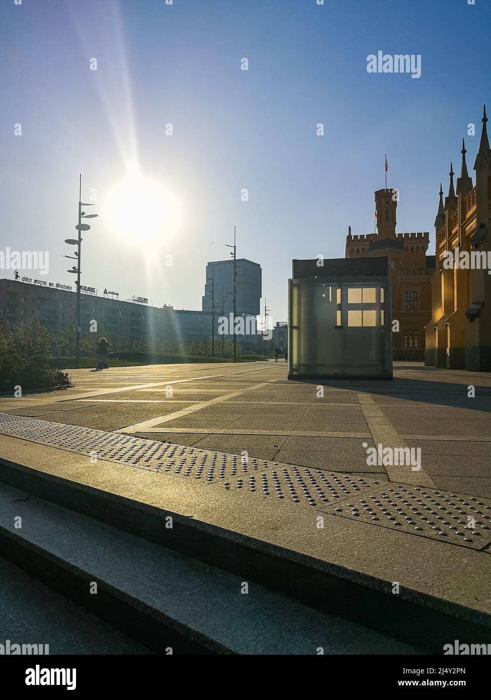 Wroclaw, Poland - April 2021: Big square in front of main railway station at sunny morning Stock ...