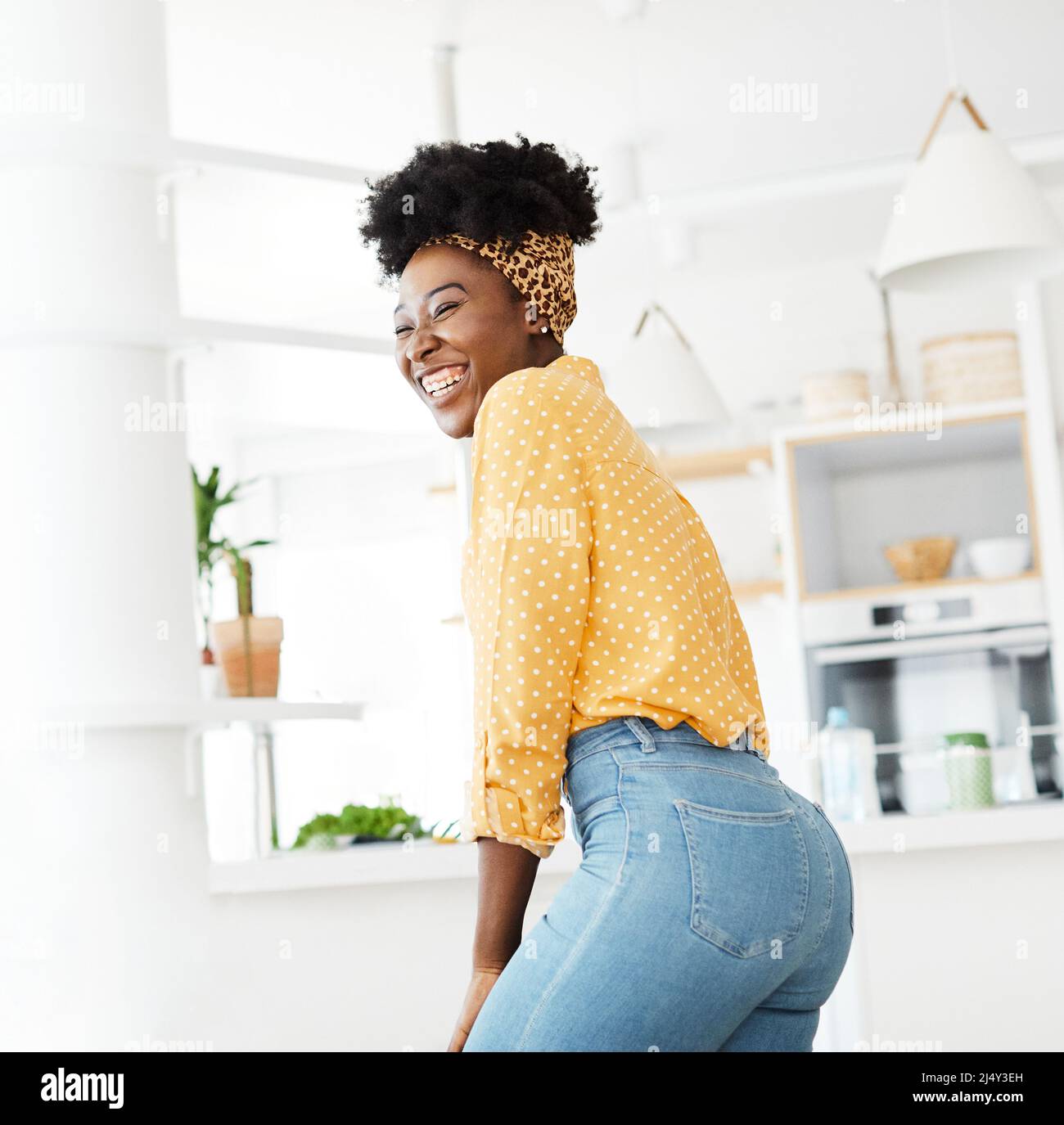 woman young black portrait dancing music happiness love home having fun ...