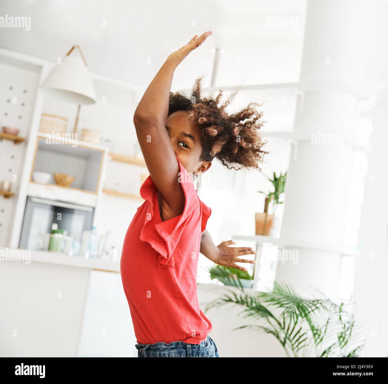 child daughter little family happy playing kid childhood dancing home ...