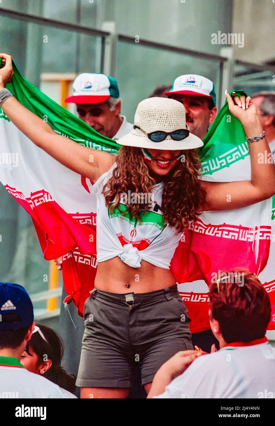 Lyon, France: Female Iranian soccer fan during a 1998 World Cup match ...