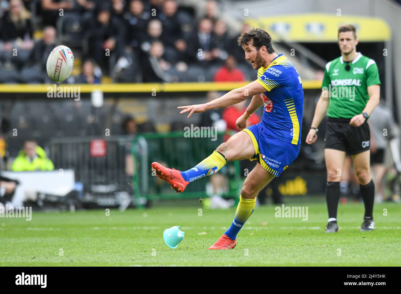 Stefan Ratchford #1 of Warrington Wolves successfully kicks a ...