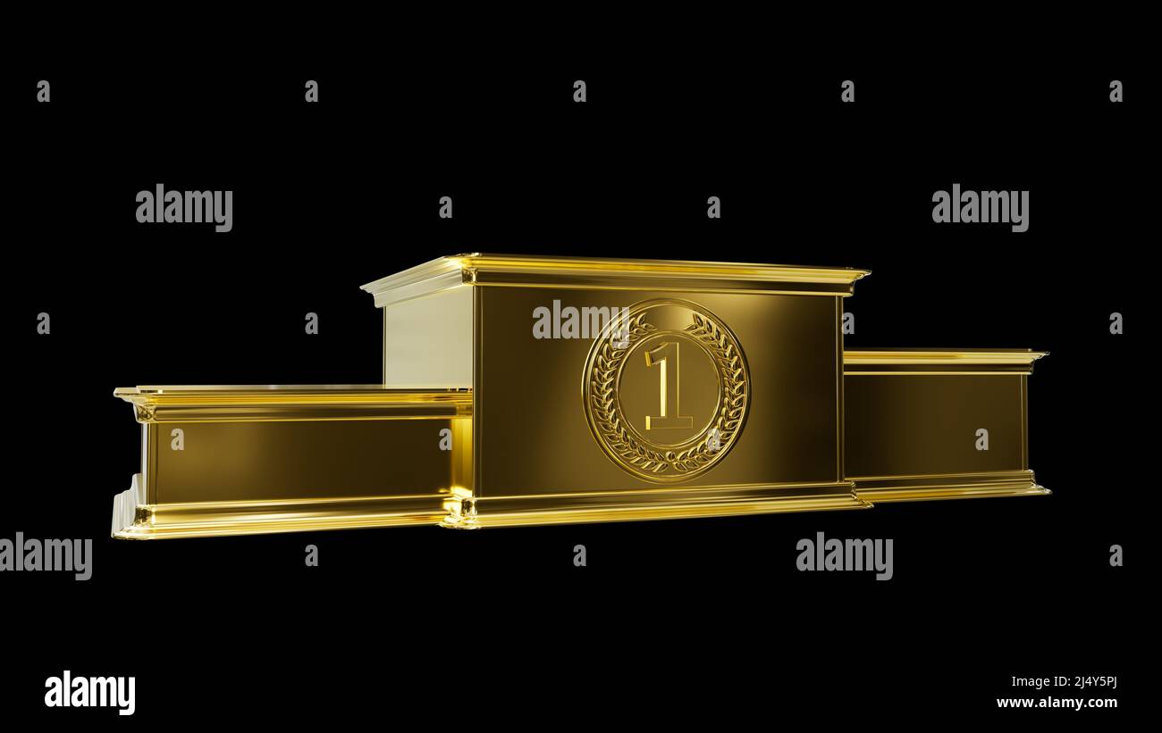 gold winners pedestal on black backdrop, isolated - object 3D rendering ...