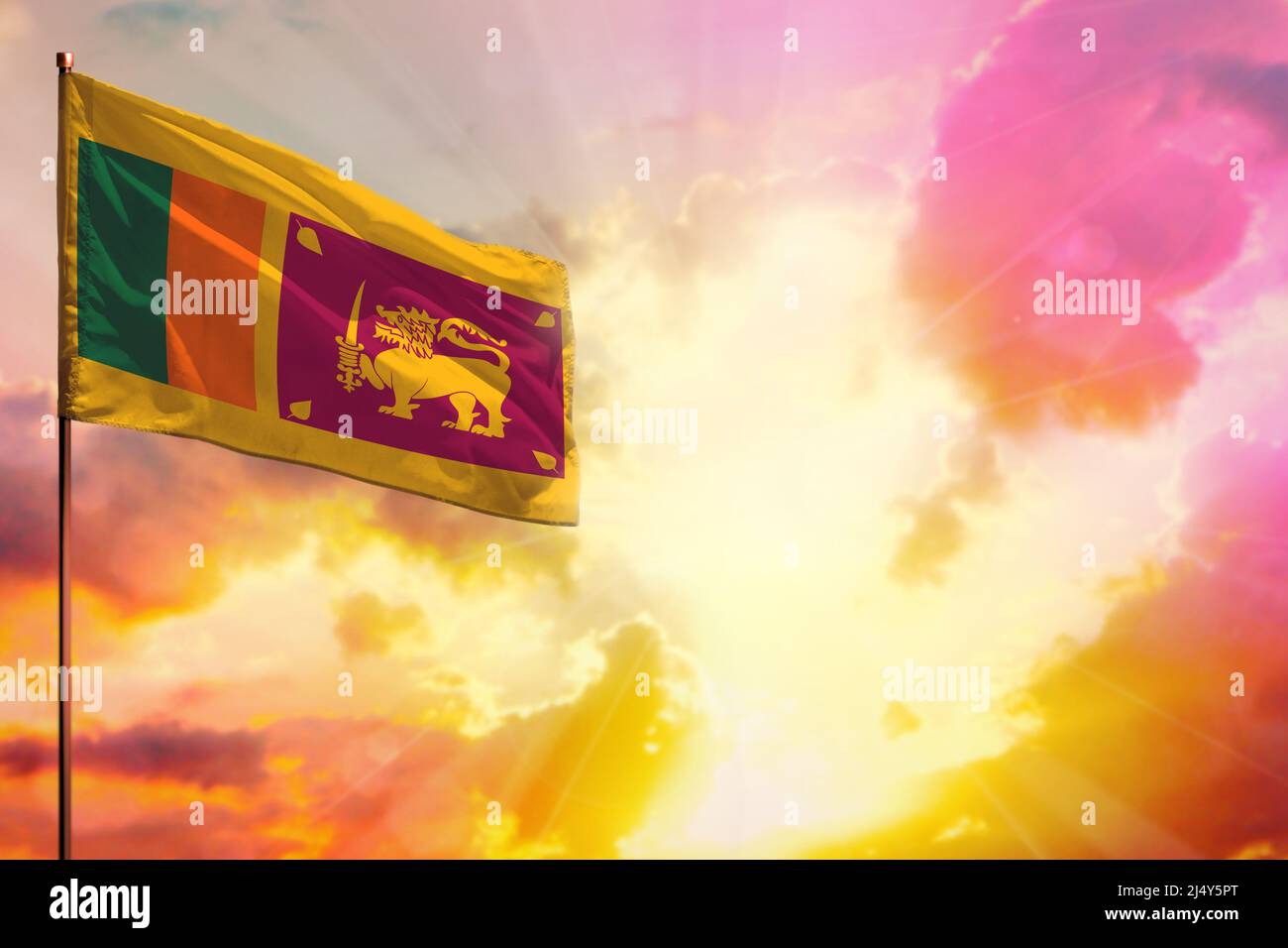 Fluttering Sri Lanka flag in left top corner mockup with the place for ...