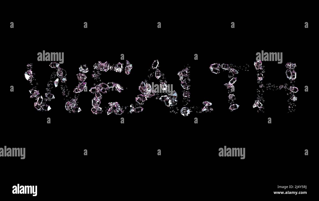 wealth - text made of diamonds, on black backdrop, isolated - object 3D ...
