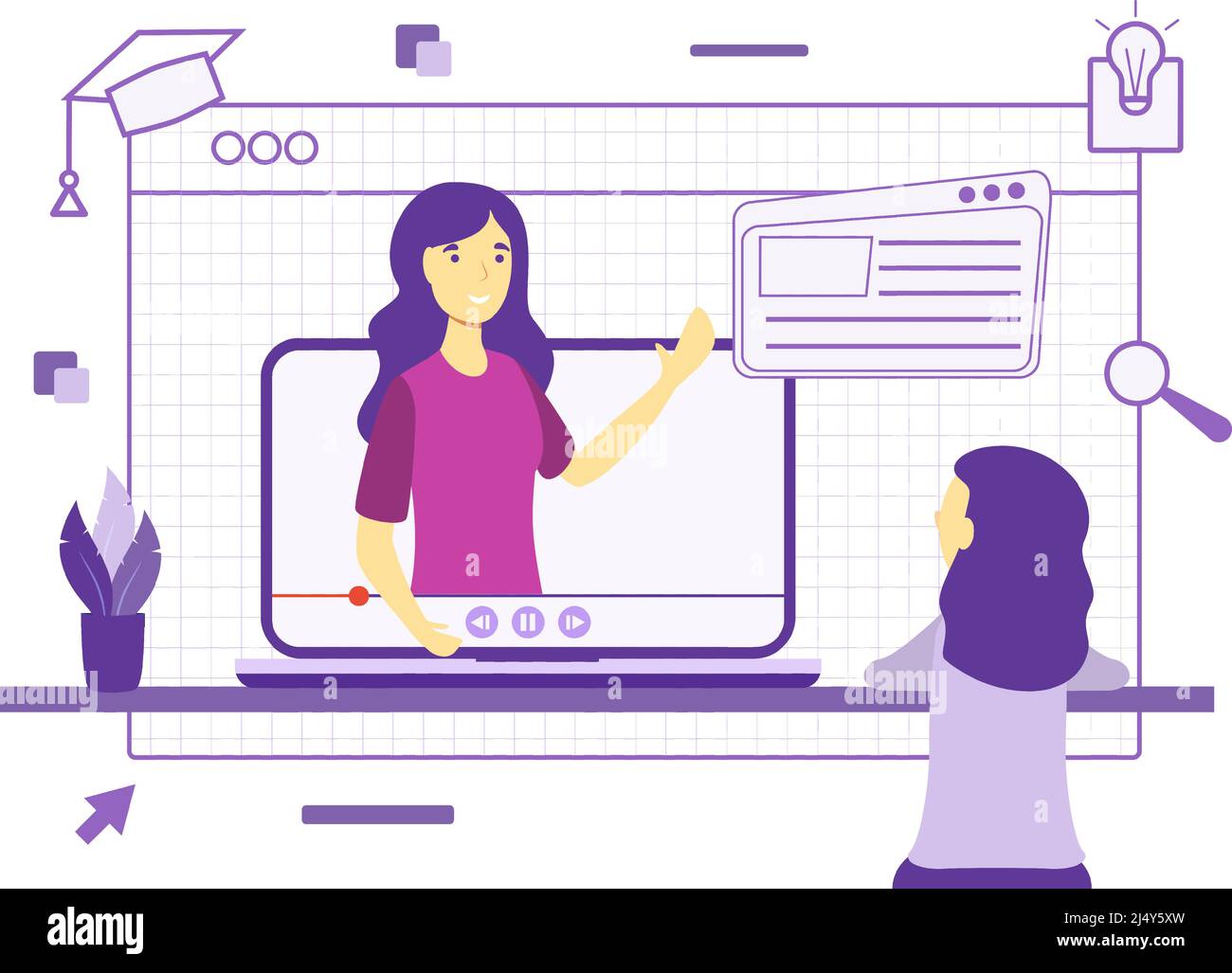 Online courses vector illustration Flat person learn virtual concept ...