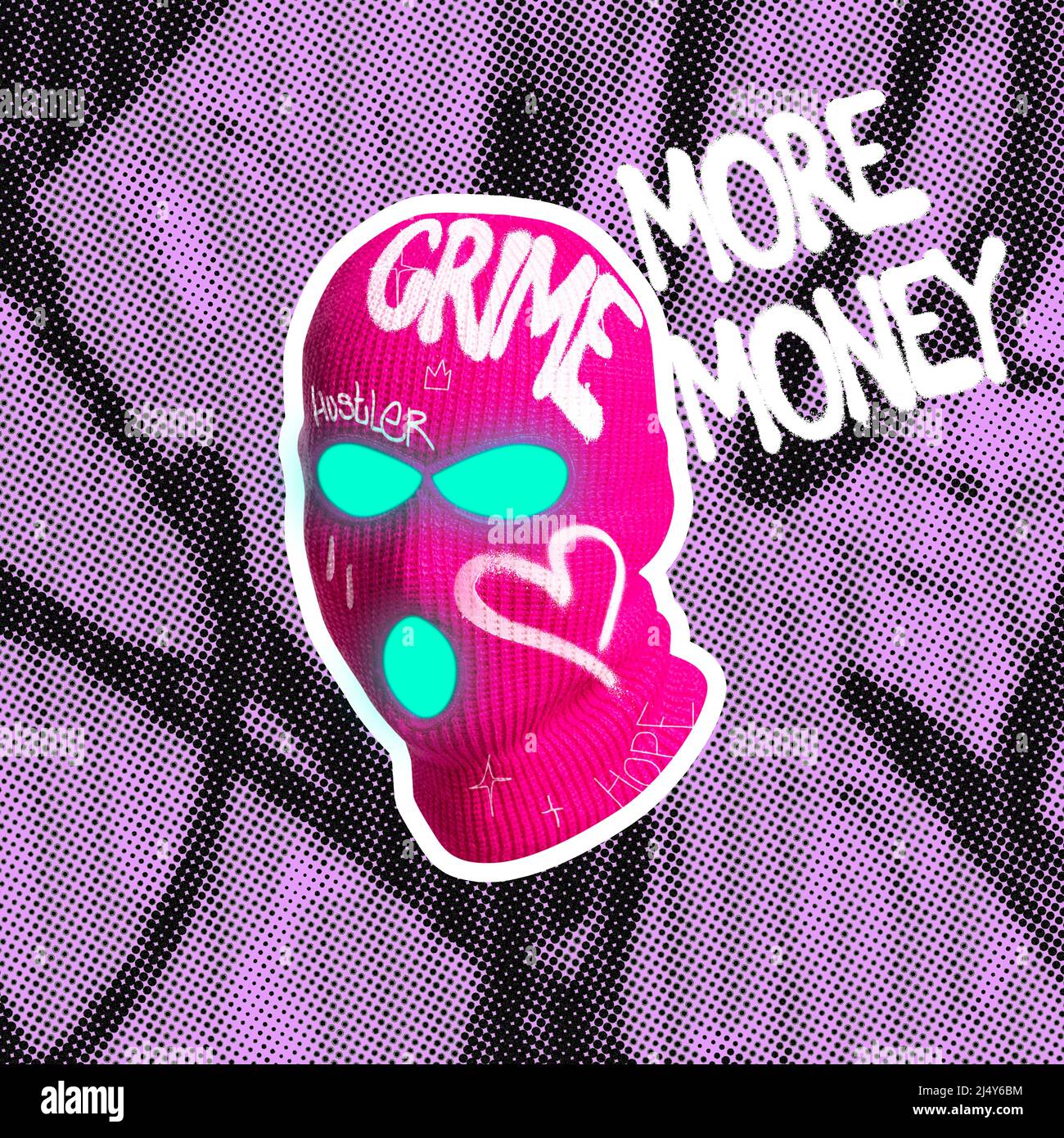 Contemporary art collage. Faceless image with pink balaclava isolated ...