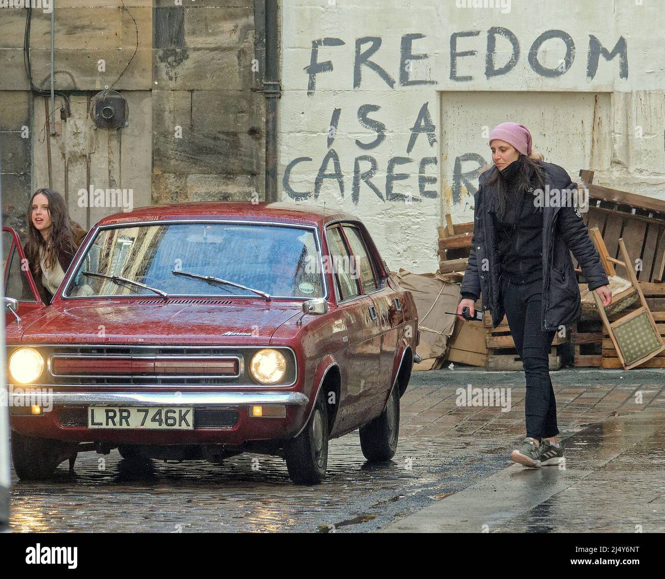 Glasgow, Scotland, UK 18th April, 2022, Borderlands filming in a back ...