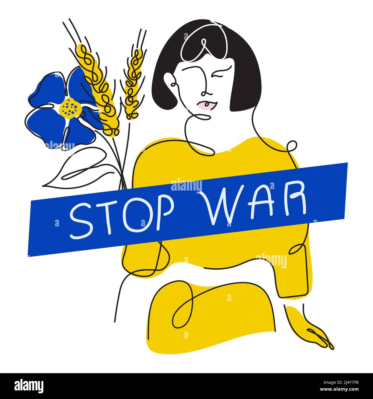 Vector illustration with Ukrainian girl in nationality Ukrainian flag ...