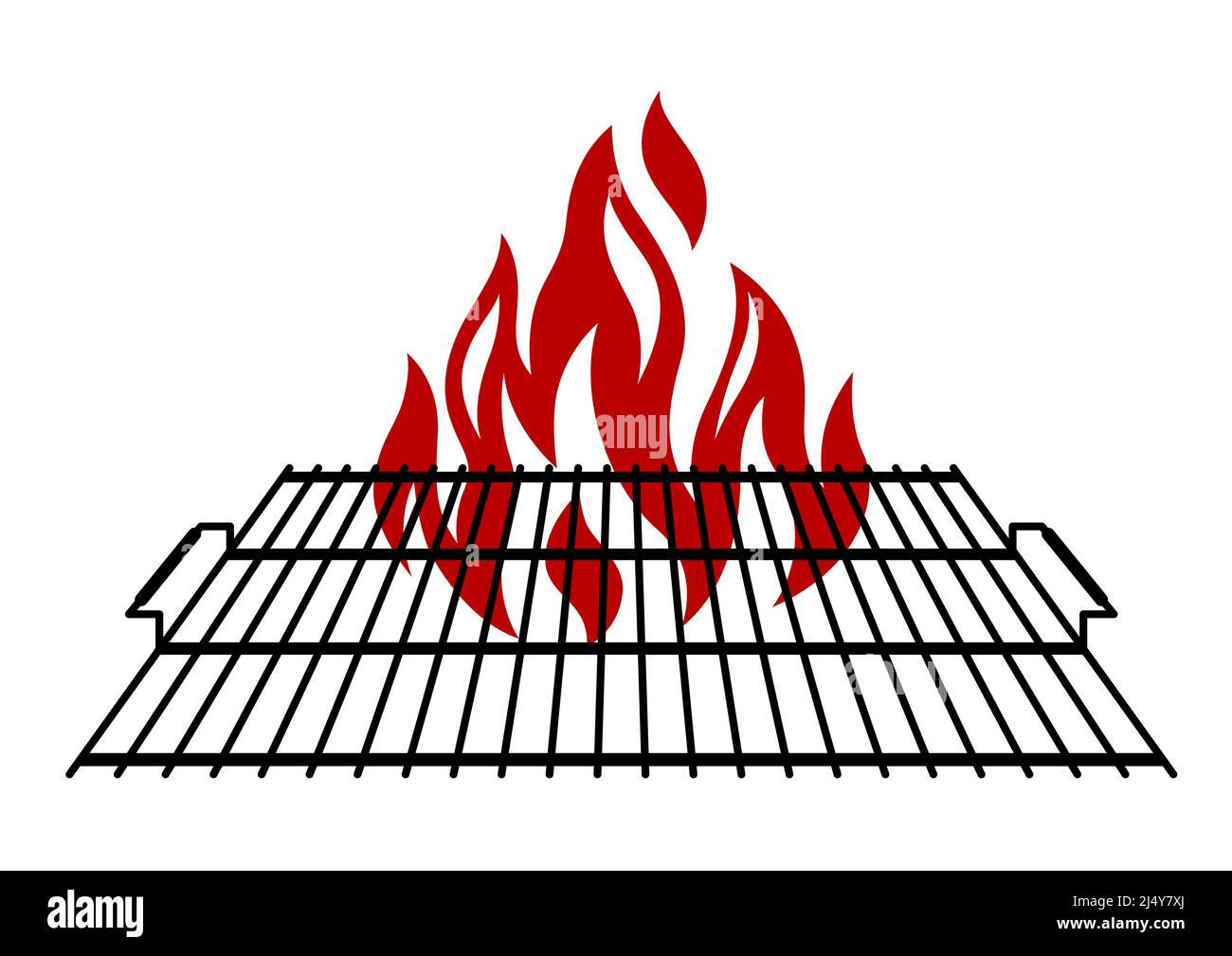 Illustration of steel grill grate with fire. Stylized bbq kitchen and ...