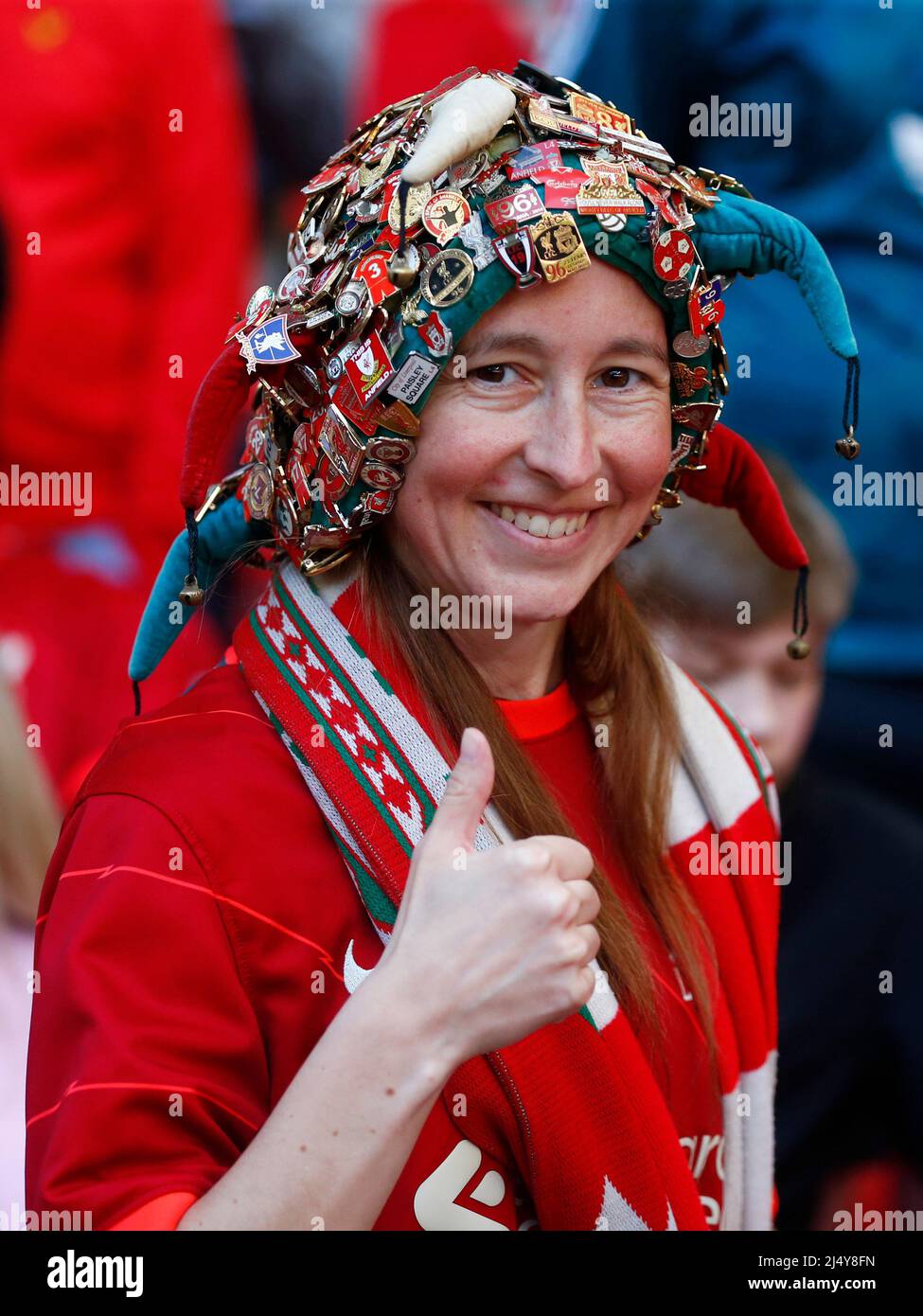 LONDON, ENGLAND - APRIL 16: Liverpool Fan wearing loads of Football ...