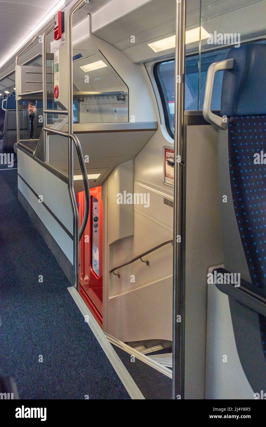 Interior of two-floor passenger fast train in Switzerland Stock Photo ...