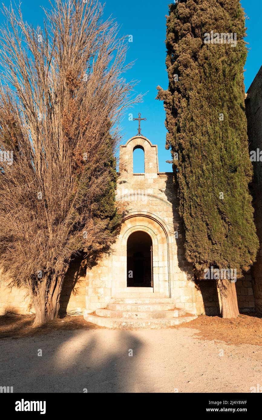 The territory of Filerimos Monastery on the island of Rhodes in Greece ...