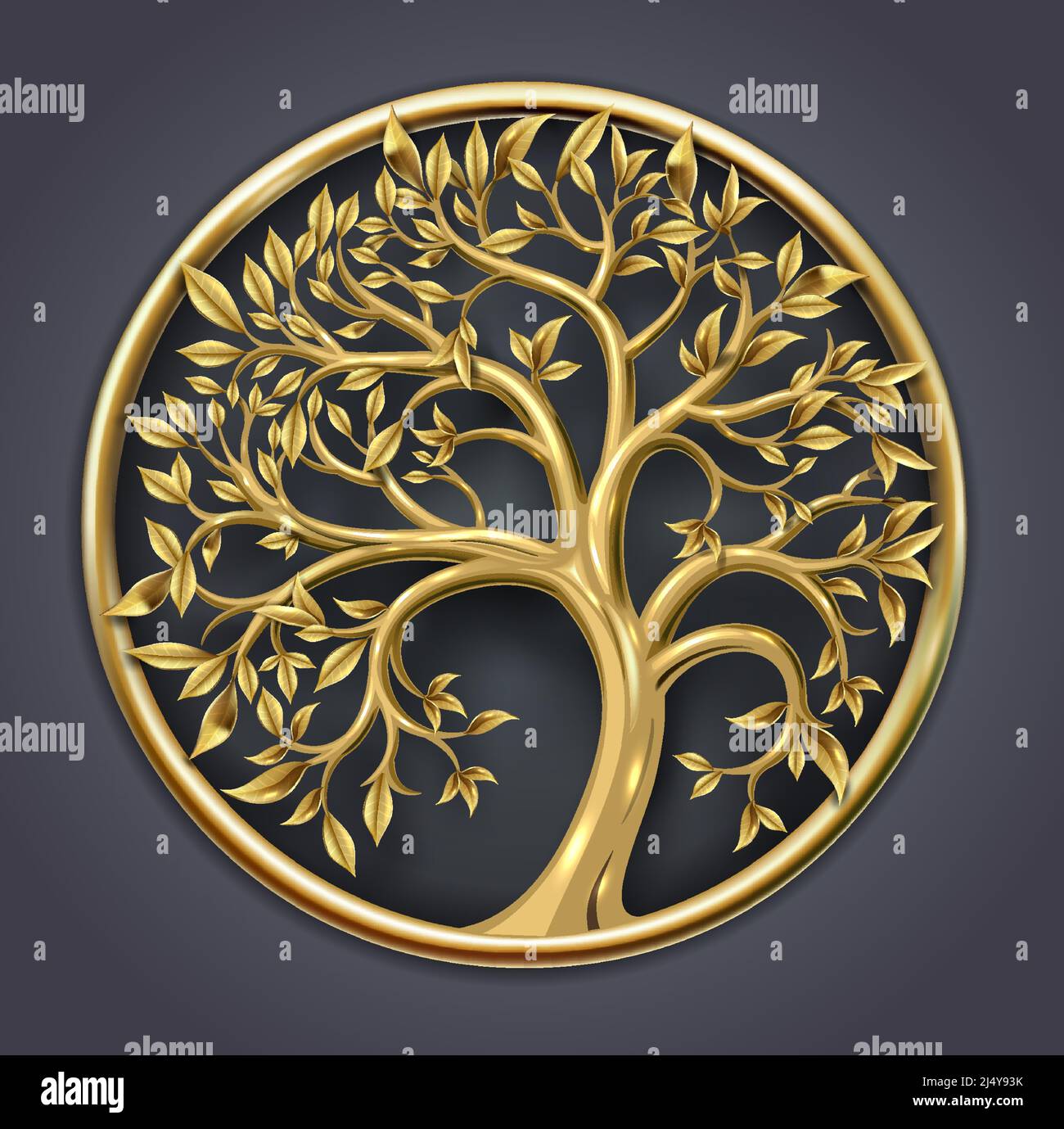 Golden decorative fairy tree round logo emblem Stock Vector Image & Art ...