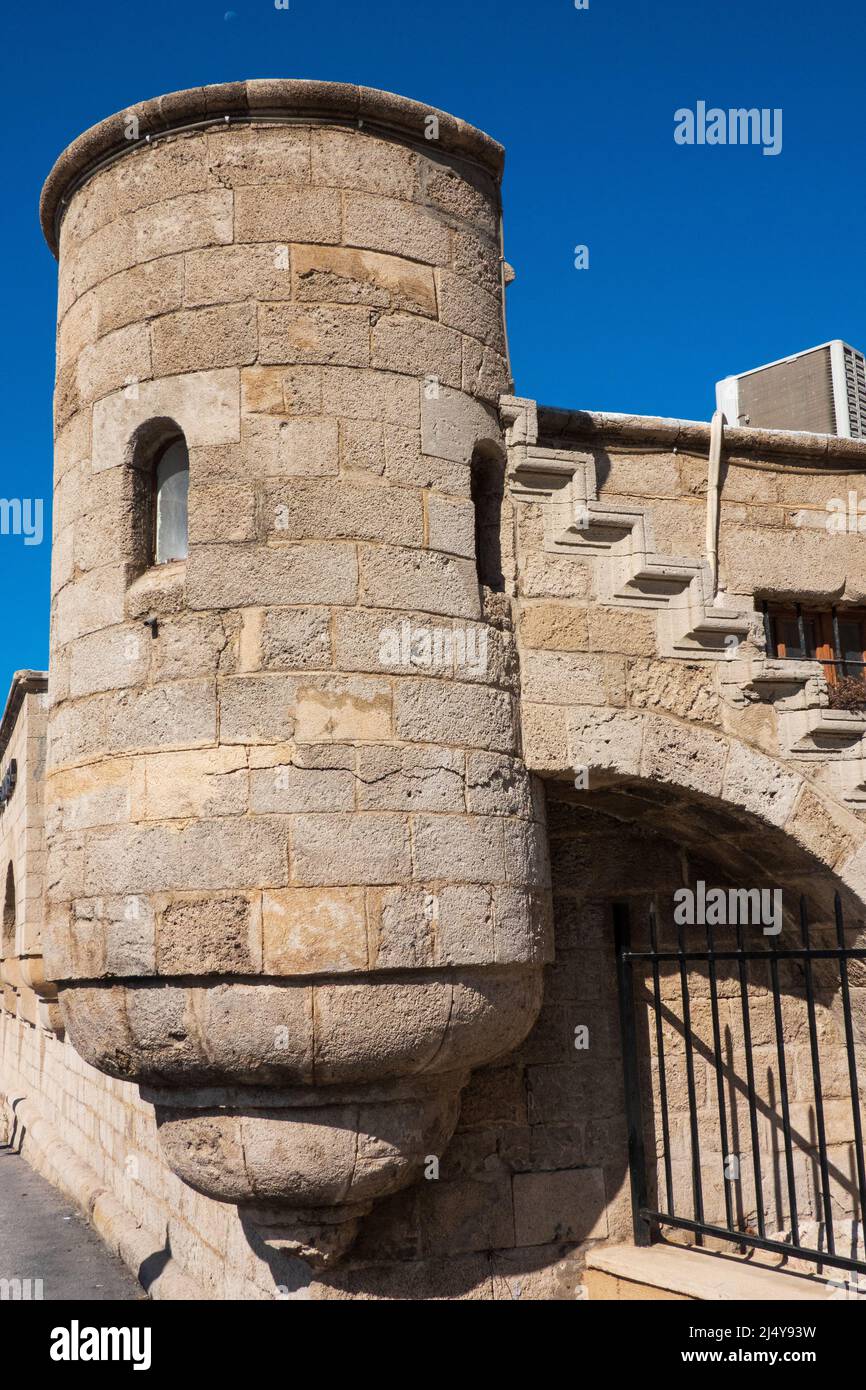 Rhodes tourist port, decor, tower, wall Stock Photo - Alamy