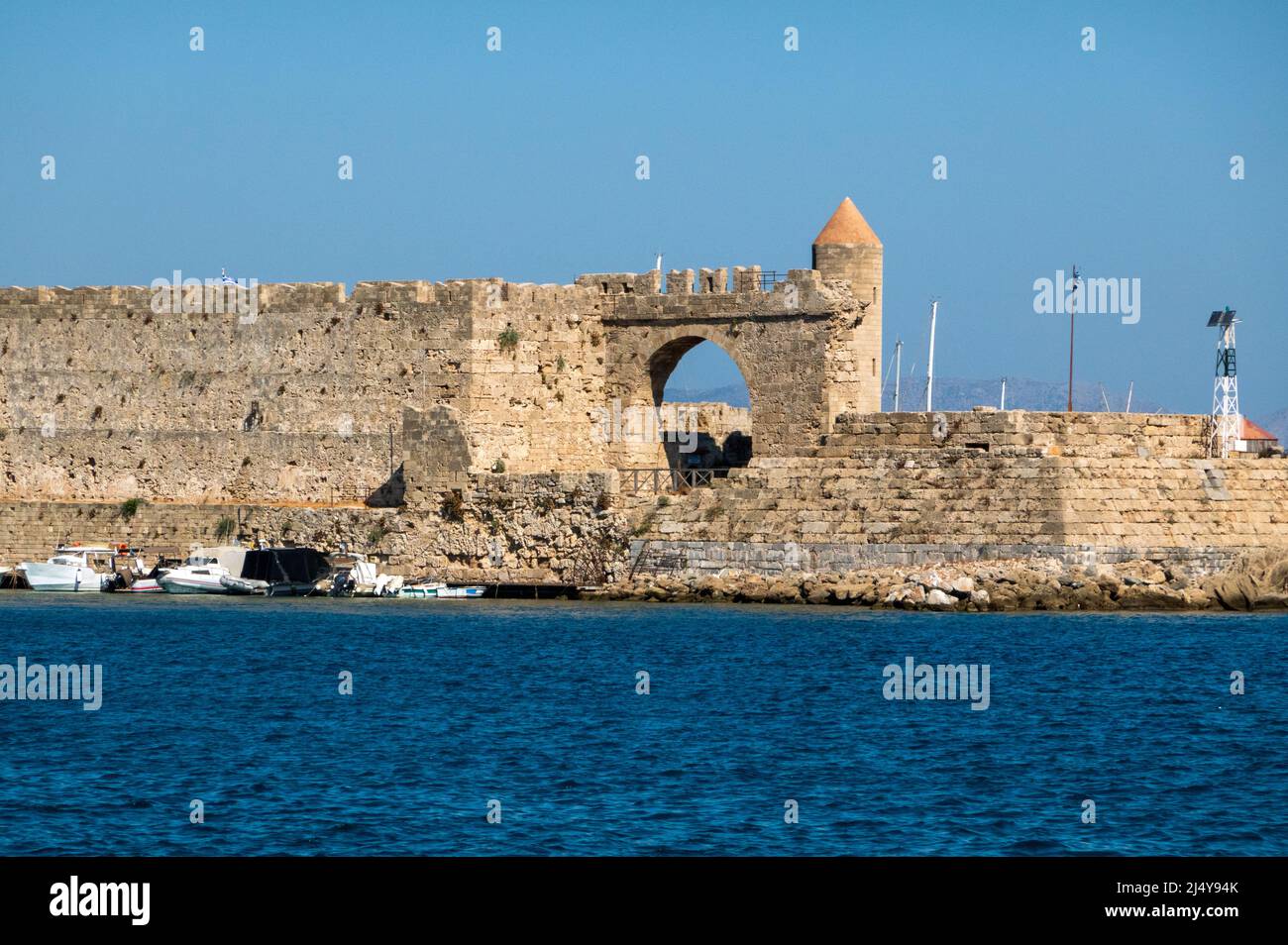 Ruins of Naillac Tower in Rhodes town, Greece. The tower was built by ...