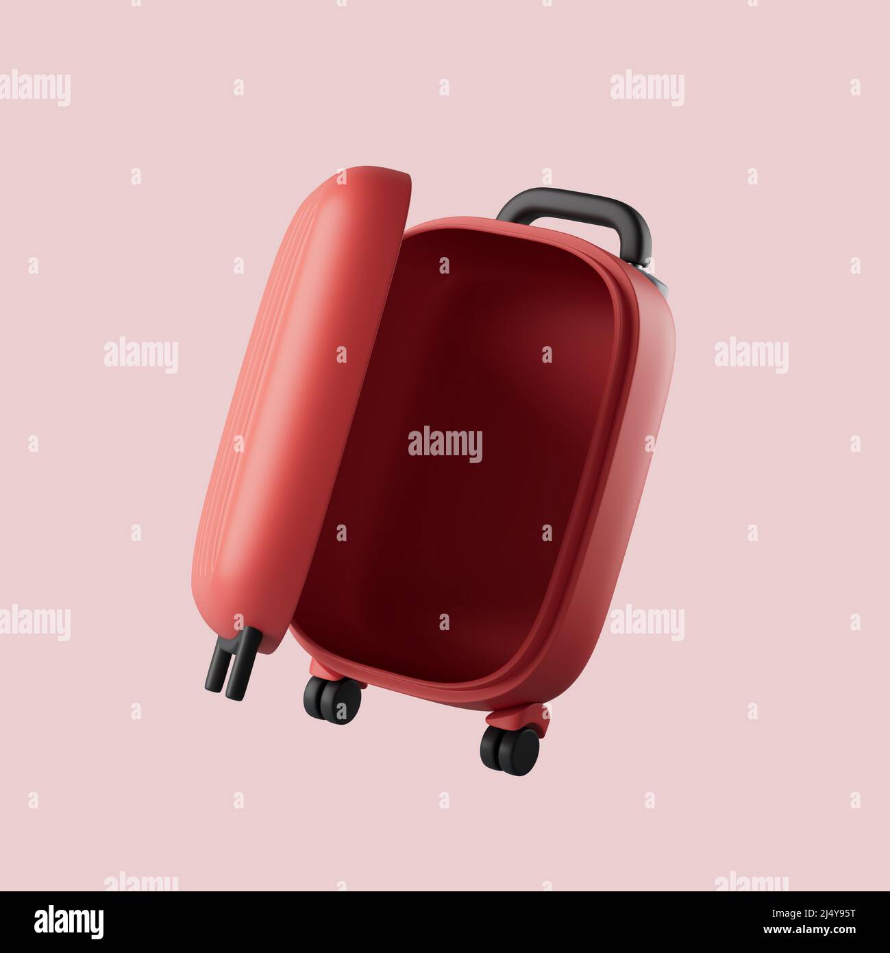 Simple open red suitcase for travel 3d render illustration. Isolated ...