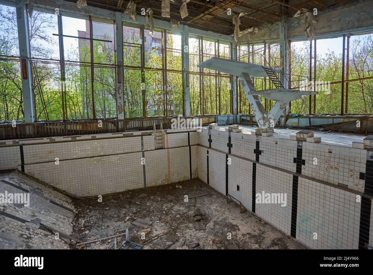 Former swimming pool in Pripyat, the ghost town in the Chernobyl ...