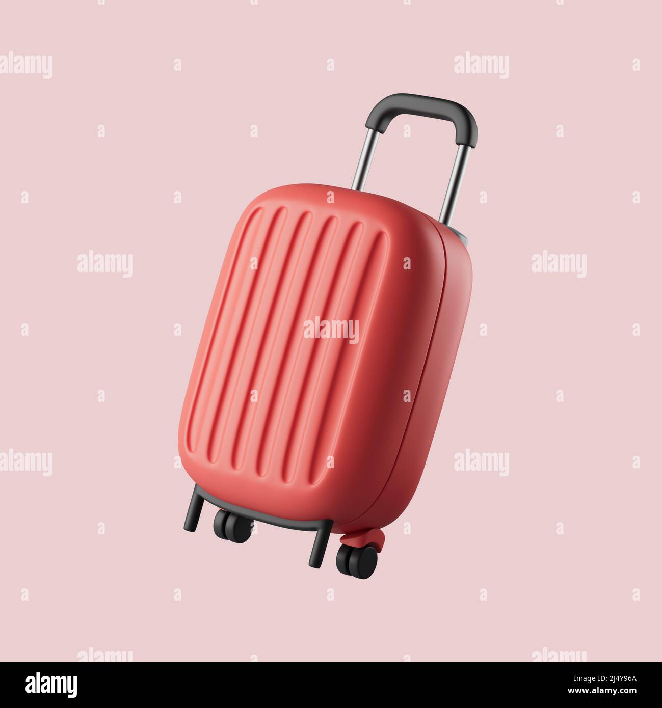Simple close red suitcase for travel 3d render illustration. Isolated ...