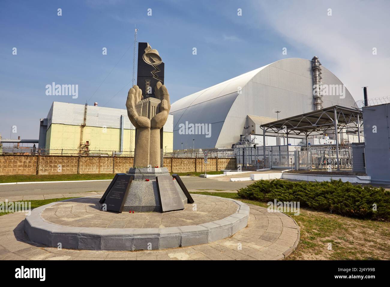 PRIPYAT, UKRAINE - April 25 2019: Monument to the Chernobyl Liquidators ...