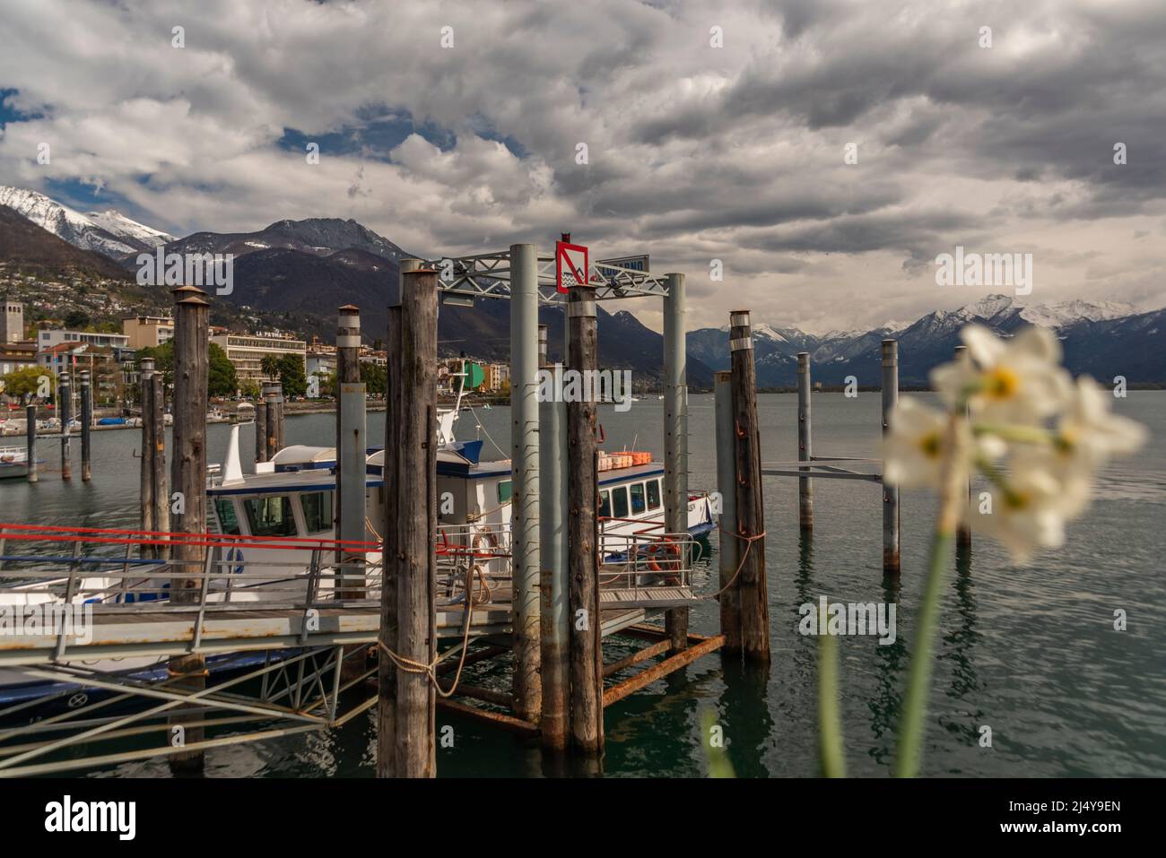 Port in Locarno in spring dark cloudy color day Stock Photo - Alamy
