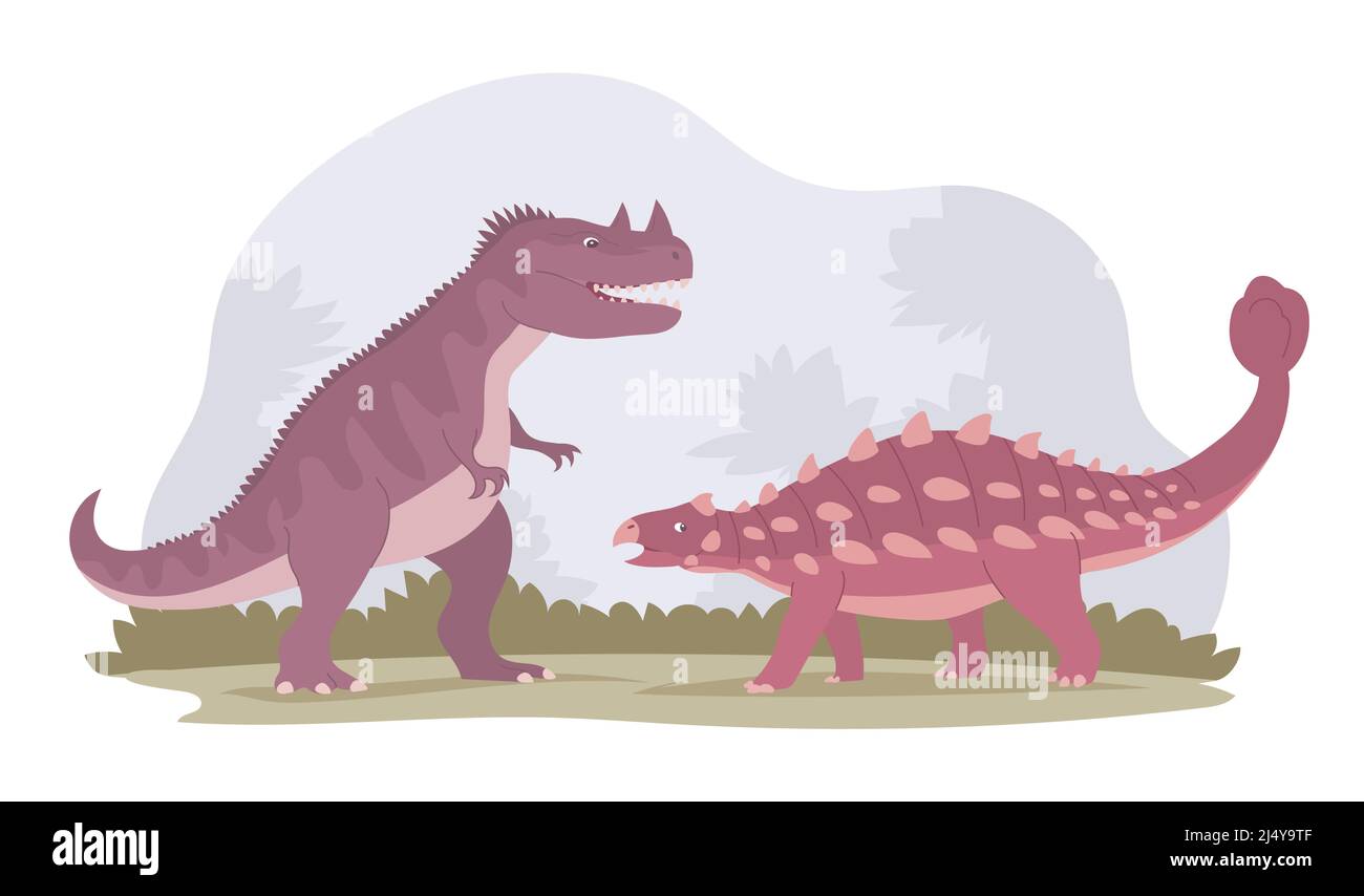 Fight of two dinosaurs. Predatory ceratosaurus against herbivorous ...
